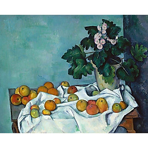Posterazzi Collection Still Life with Apples and a Pot of Primroses Poster Print by Paul Cezanne (10 x 8)