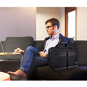 KROSER Laptop Bag Stylish Laptop Briefcase Fits Up to 17.3 Inch Expandable Water-Repellent Shoulder Messenger Bag Computer Bag with RFID Pockets for Business/Travel/School/College/Men/Women-Black