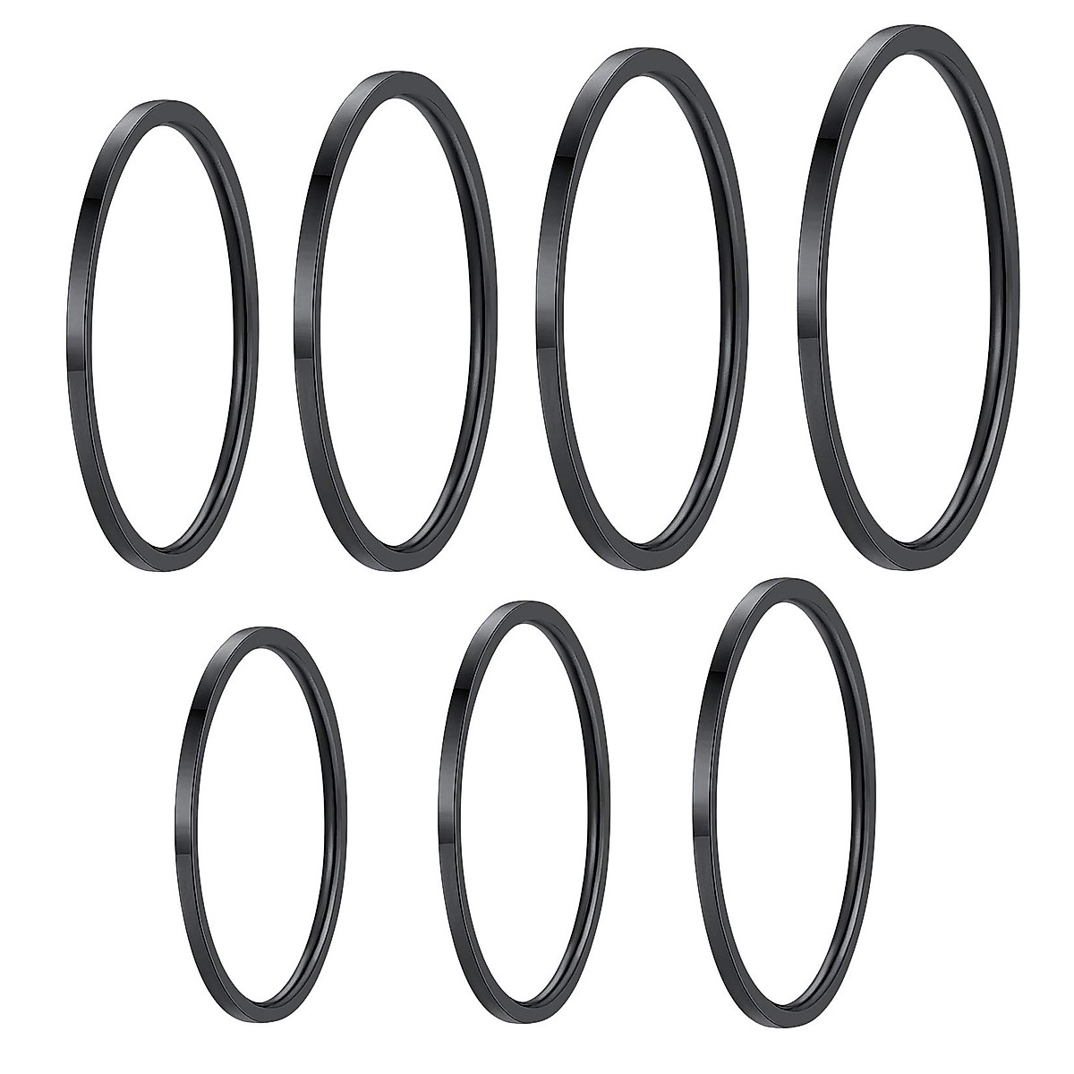 Knuckle Stacking Midi Rings Set Stainless Steel 7Pcs Simple Band Thumb Ring Black
