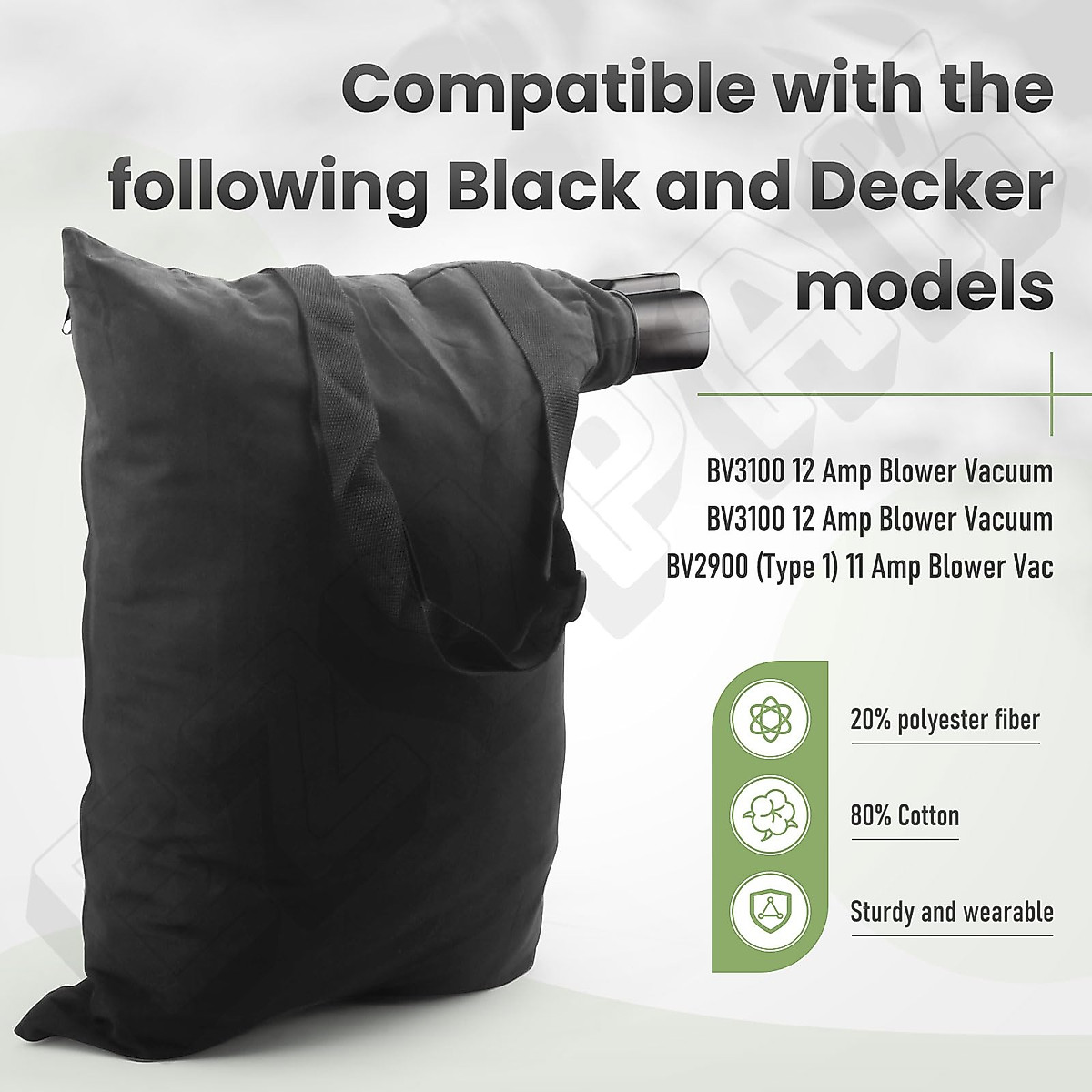 5140125-95 Leaf Blower Vacuum Leaf Bag for Black and Decker BV3100/BV2900 Blower Replaces 5140117-99 - Black