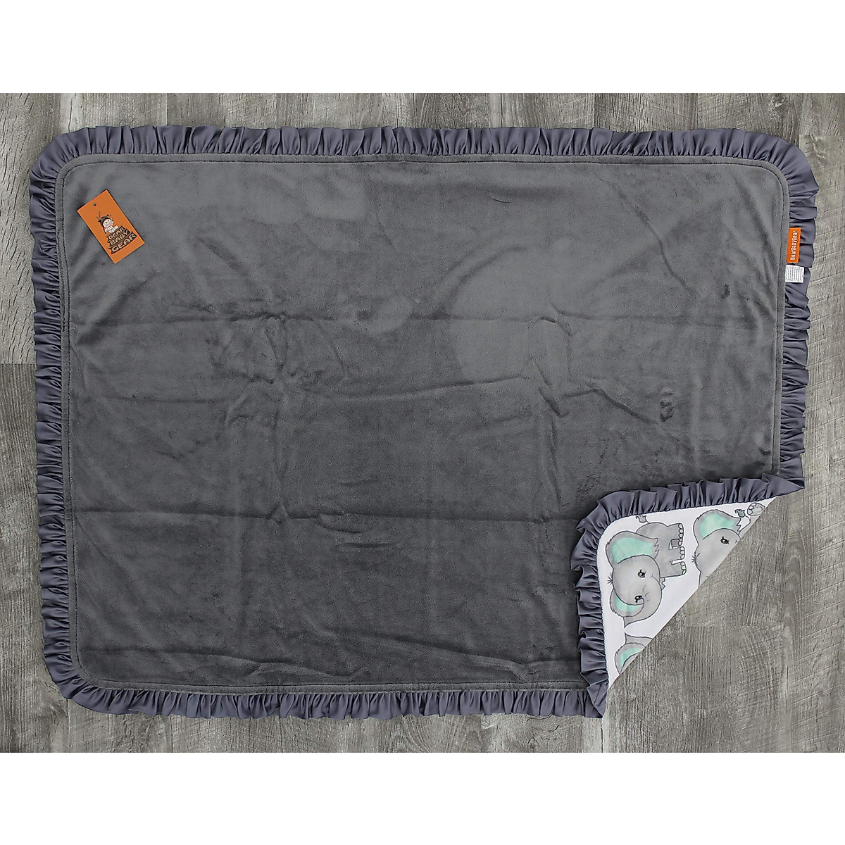 Dear Baby Gear Elephant Baby Blanket - Double Layer Infant Blanket - Toddler Blankets for Boys and Girls - Gray and Mint Elephant Calf with Flowers, Gray Ruffles - 43" x 33"