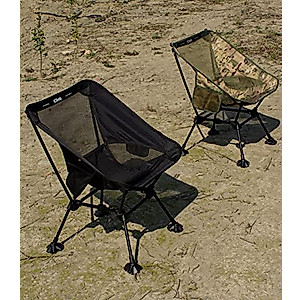 iClimb Ultralight Compact Camping Folding Beach Chair with Anti-Sinking Large Feet and Back Support Webbing (Black - Square Frame)