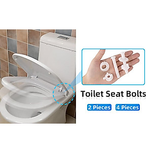 Toilet Seat Screws Bolts Replacement, Plastic Toilet Seat Hinge Bolts with Plastic Nuts and Washers for Fixing The Top Mount Toilet Seat, 2 Pieces