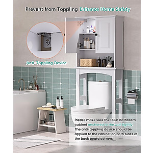 HAIOOU Over The Toilet Storage Cabinet with Motion Sensor LED Light, Double Door Bathroom Essentials Storage Organizer Space-Saving Toilet Rack with Buffering Hinges, Adjustable Shelf - Modern White