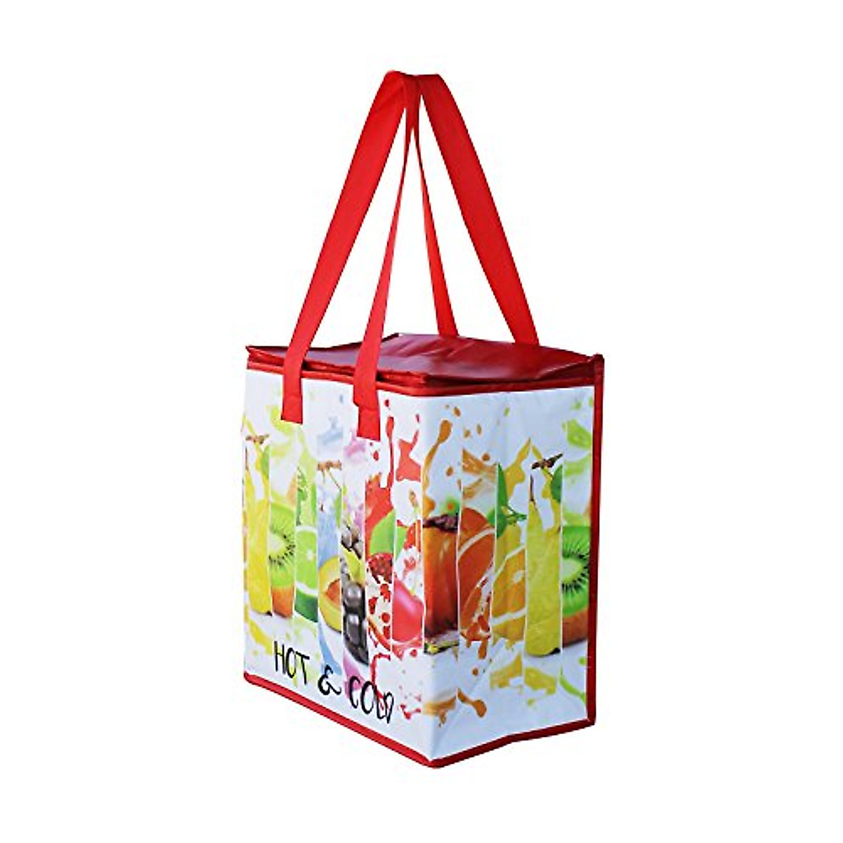 Earthwise Insulated Reusable Grocery Bag Shopping Tote with Zipper Top Lid Durable Thermal Collapsible Catering 2 Pack (Fruit)