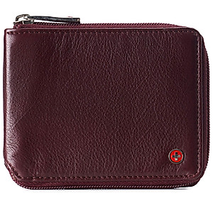 Alpine Swiss Logan Zipper Bifold Wallet For Men or Women RFID Safe Comes in a Gift Box Burgundy