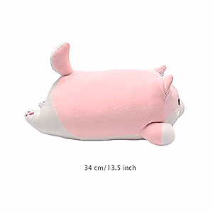 Shiba Inu Dog Plush Pillow, Cute Soft Corgi Stuffed Animals Doll Toys Gifts for Valentine, Christmas, Birthday, Bed, Sofa Chair (Pink Round Eye, 13.5in)