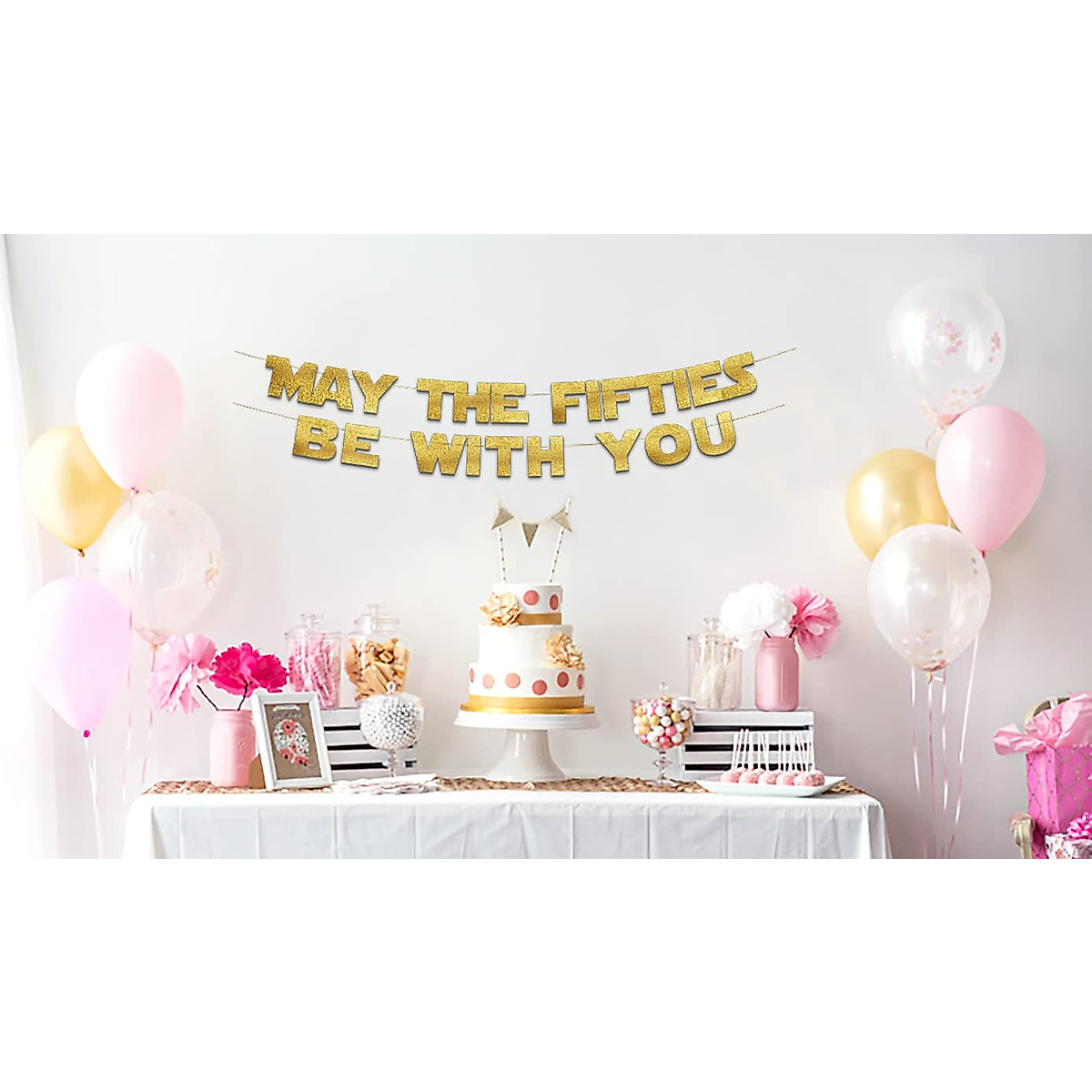 May The Fifties Be With You - Happy 50th Birthday Party Glitter Banner - 50th Star Wars Birthday Party Decorations and Supplies - 50th Wedding Anniversary Decorations