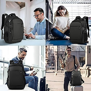 Laptop Backpack for Business Travel and College Study with Integrated USB Charging Port, Fits Laptops up to 15.6 Inch, Black, Anti-Theft, Great for Hiking, Waterproof, Scratch Resistant, Reinforced