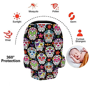 Nursing Cover Breastfeeding Scarf Day of Dead Sugar Skull- Baby Car Seat Covers, Infant Stroller Cover, Carseat Canopy(m)