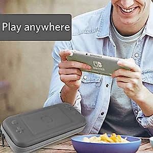 CoBak Carrying Case for Nintendo Switch Lite - with 1 Screen Protector, 1 Grip Case and 4 Thumb Grip Caps, Ultra Slim Premium EVA Travel Pouch Protective Cover, 8 Game Cartridges, Gray
