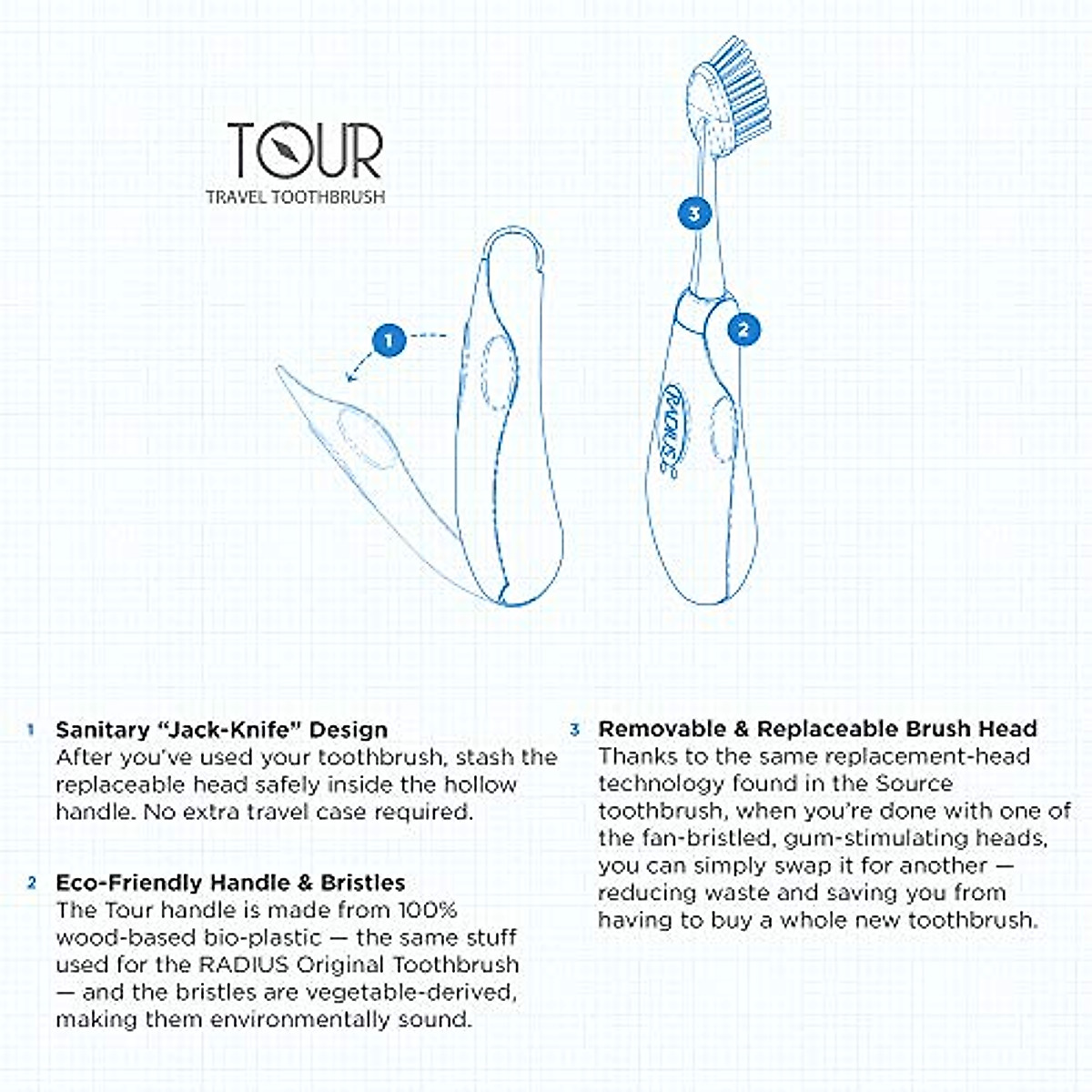 RADIUS Tour Travel Brush & Case With Replaceable Brush Head ADA Accepted Toothbrush Improve Gum Health - Red - Pack of 1