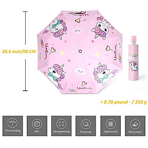 Hannstar Automatic Kids Umbrella, Folding Telescopic Toddler Umbrella for girls & boys, UV/Sun Protection - Strong and Portable - Compact, Durable, Lightweight Cute Kitty Brolly