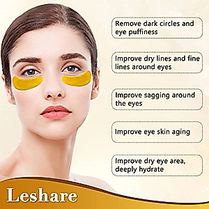 LESHARE 24K Gold Eye Mask for Reduce Dark Circles and Puffiness, Collagen Under Eye Mask and Under Eye Patches for Reduce Wrinkles, Refresh Your Eyes Skin, 24 Pairs
