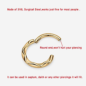 FANSING 316L Surgical Steel Wavy Hinged Cartilage Earring Hoop Piercing Earrings for Women Daith Helix Tragus 16 Gauge Septum Jewelry 8mm Nose Rings Septum Clicker Rose Gold