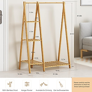 OcBuct Bamboo Small Clothes Rack,Kids Clothing Rack,Bamboo Wood Garment Rack with Shelves, Narrow,Short Mini Cloth Racks for Hanging Clothes,Simple,Free Standing