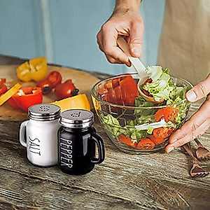 Salt and Pepper Shakers Set, 4 oz Glass Black White Salt Pepper Shaker Set with Stainless Steel Lid, Cute Modern Kitchen Decor, Ideal Gift for Thanksgiving Christmas