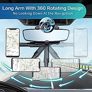 BEENLE Upgraded Rearview Mirror Magnetic Phone Holder Mount for Car, Rotatable and Retractable Car Phone Holder, Strong Magnet Cell Phone Holder Car Cradle Fit All Mobiles & Vehicles