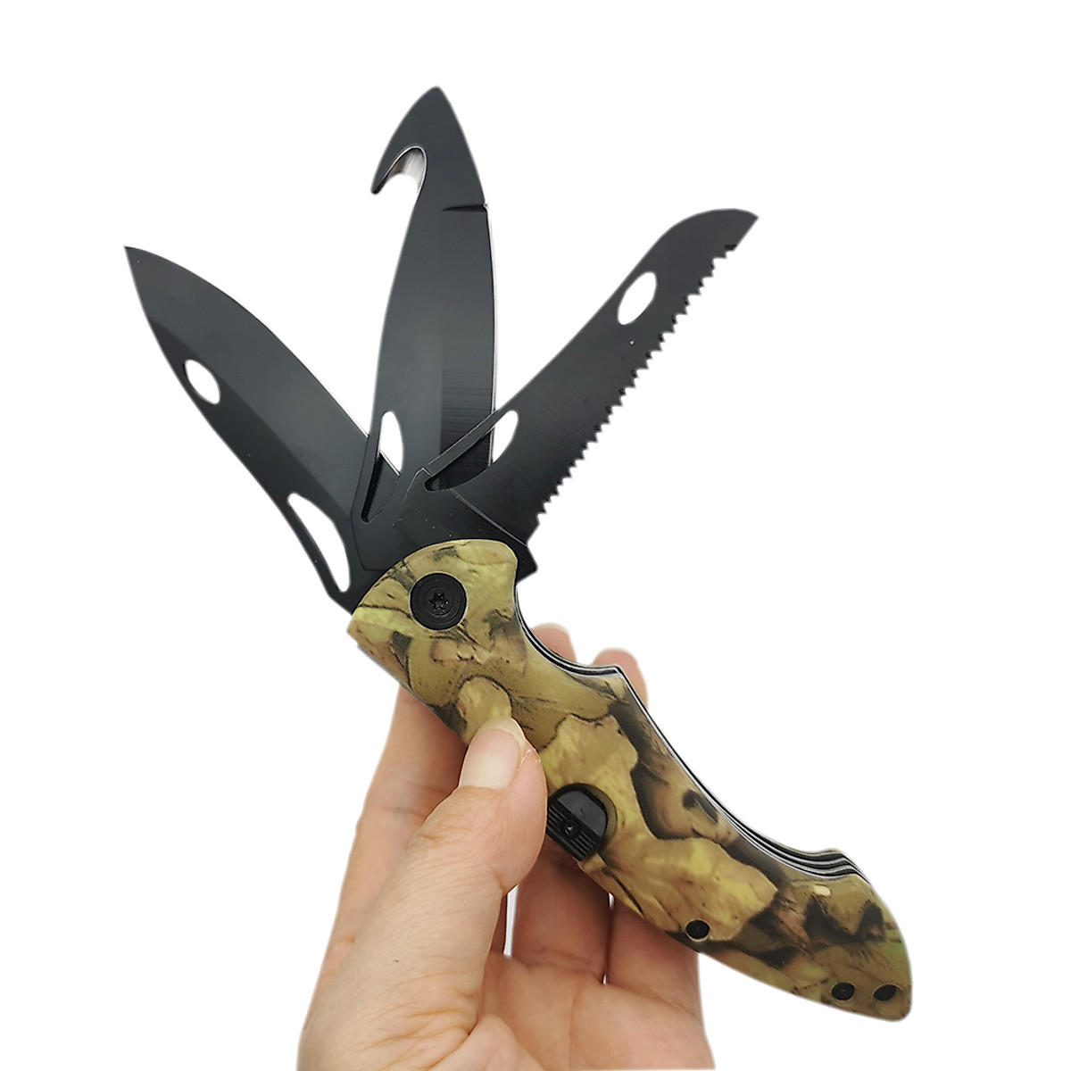 Multifunctional Folding kinfe With hook knife and serrated blade Saw Wire Cutter Multi Tool Sheath Survival knife Utility EDC Tactical Camping Fishing Hiking EDC tool Excellent Gift