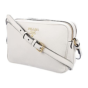 Prada Women's White Vitello Phenix Leather Crossbody HandBag 1BH079