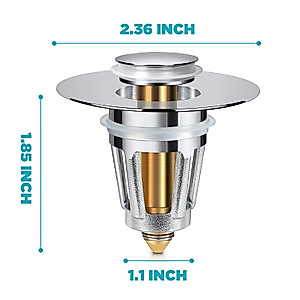 Universal Bathroom Sink Stopper, for 1.1-1.5 Inch Bullet Core Push Type Basin Pop Up Drain Filter, Bathtub Converter Sink Drain Strainer Plug No Overflow with Basket Hair Catcher