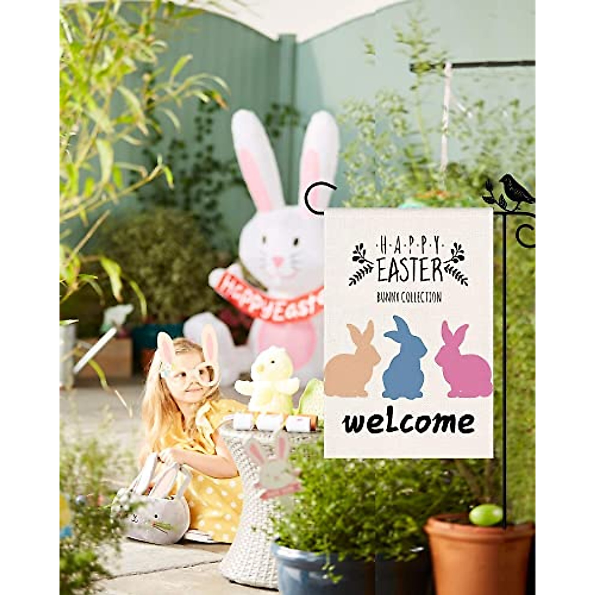 Easter Garden Flag, Double Sided Vertical Burlap Mini Flag for Garden Yard House, Happy Easter Outdoor Bunny Rabbit Welcome Small Flag, Farmhouse Outside Holiday Decorative Decoration, 12x18 Inch