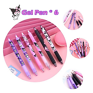 KUROMI School Supplies Gift Set, Including Notebook Pencil Case Pens Stickers Button Pins Lanyard Keychain Ruler Bookmarks Phone Ring Holder