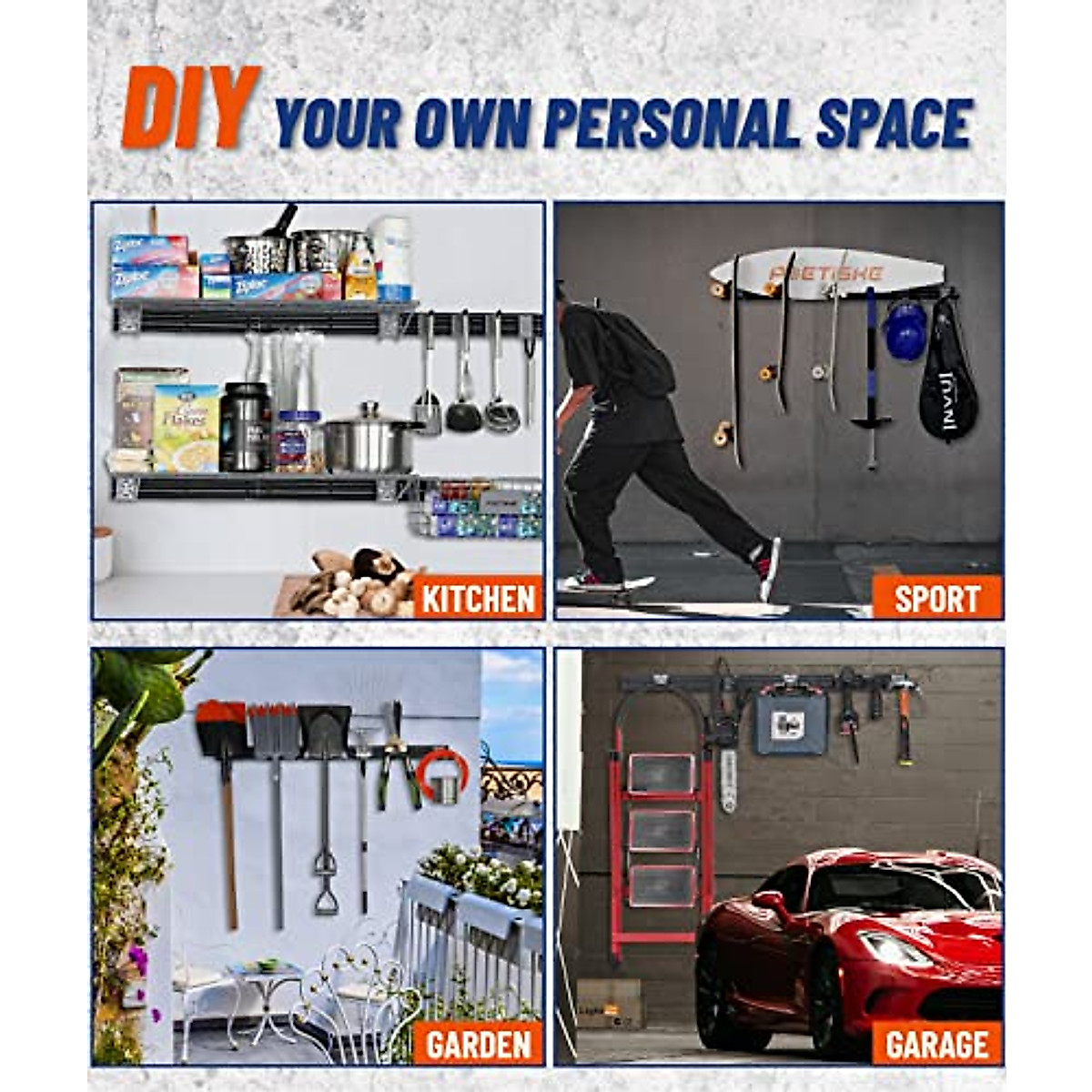 POETISKE Garage Storage Organizer Compact Hook 2PC Wall Mount Heavy Duty Hanger for Cords Ropes Chairs and More