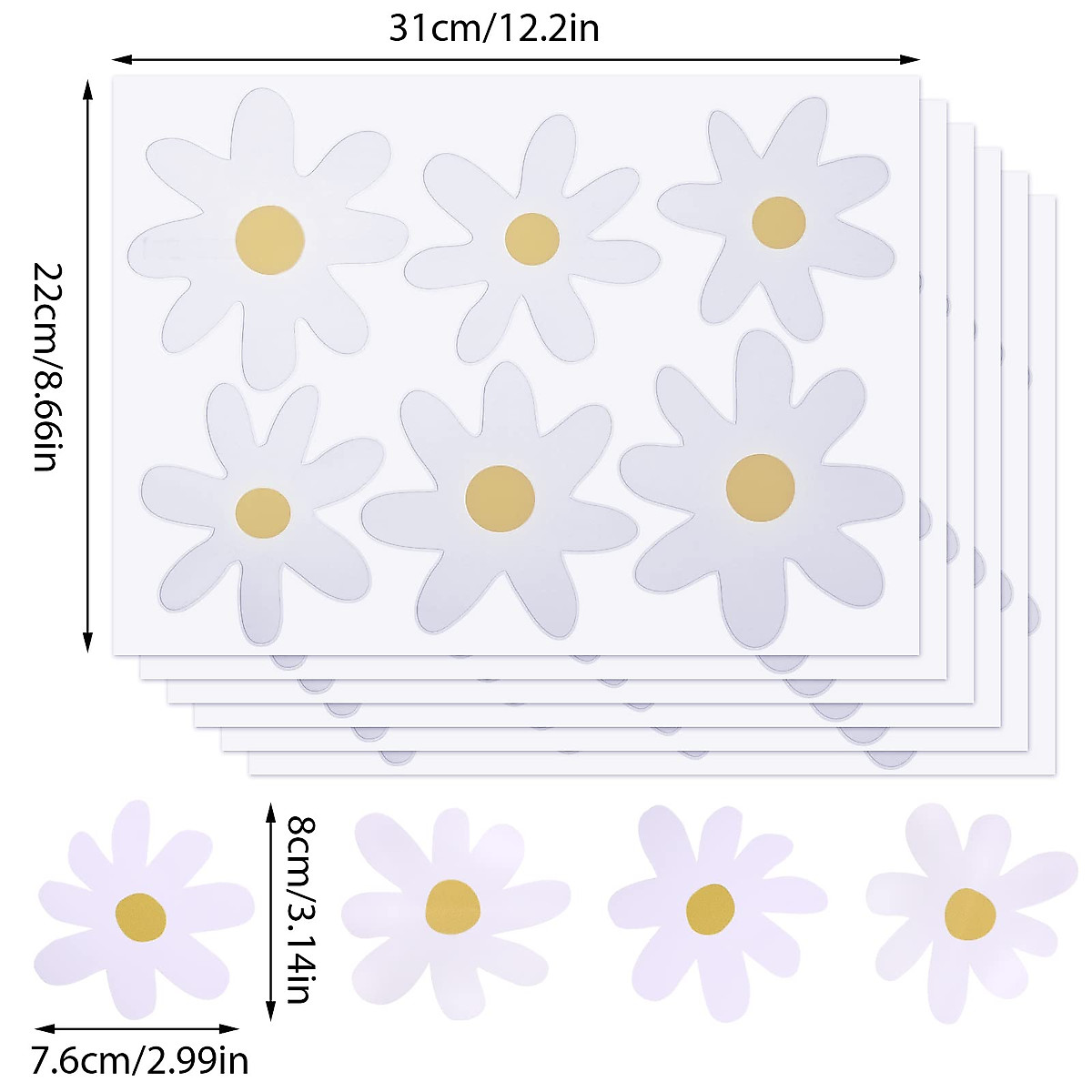 36PCS Daisy Wall Decal White Daisy Decals Flower Wall Decals Peel and Stick Retro White Daisy Flower Wall Stickers Vinyl Wall Floral Decals for Kids Nursery Bedroom Classroom Office Decor 6 Sheet