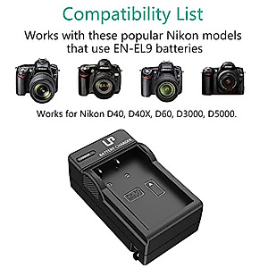 EN-EL9 Battery Charger, LP EN EL9a Charger Compatible with Nikon EN-EL9 EN EL9a Battery, Nikon D40, D40X, D60, D3000, D5000 Cameras, Replacement for MH-23