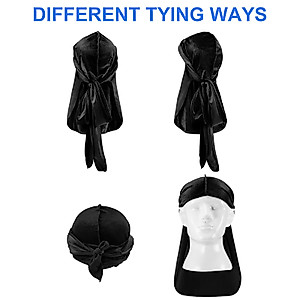 2 Pieces Velvet Baby Durags Kids Durag Caps 360 Wave Wide Strap Headwraps Long Tail Turban Beanies for Boys Girls (Black, Royal Blue)