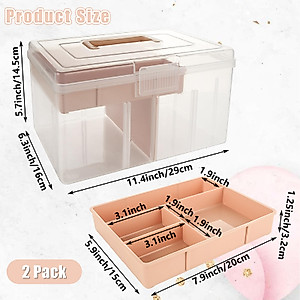 CYEAH 2 Pcs 2 Layer Clear Plastic Dividing Storage Box with Removable Tray, Multipurpose Storage Box with Handle, Craft Organizers and Storage Clear Storage Container for Art Craft Sewing Supplies