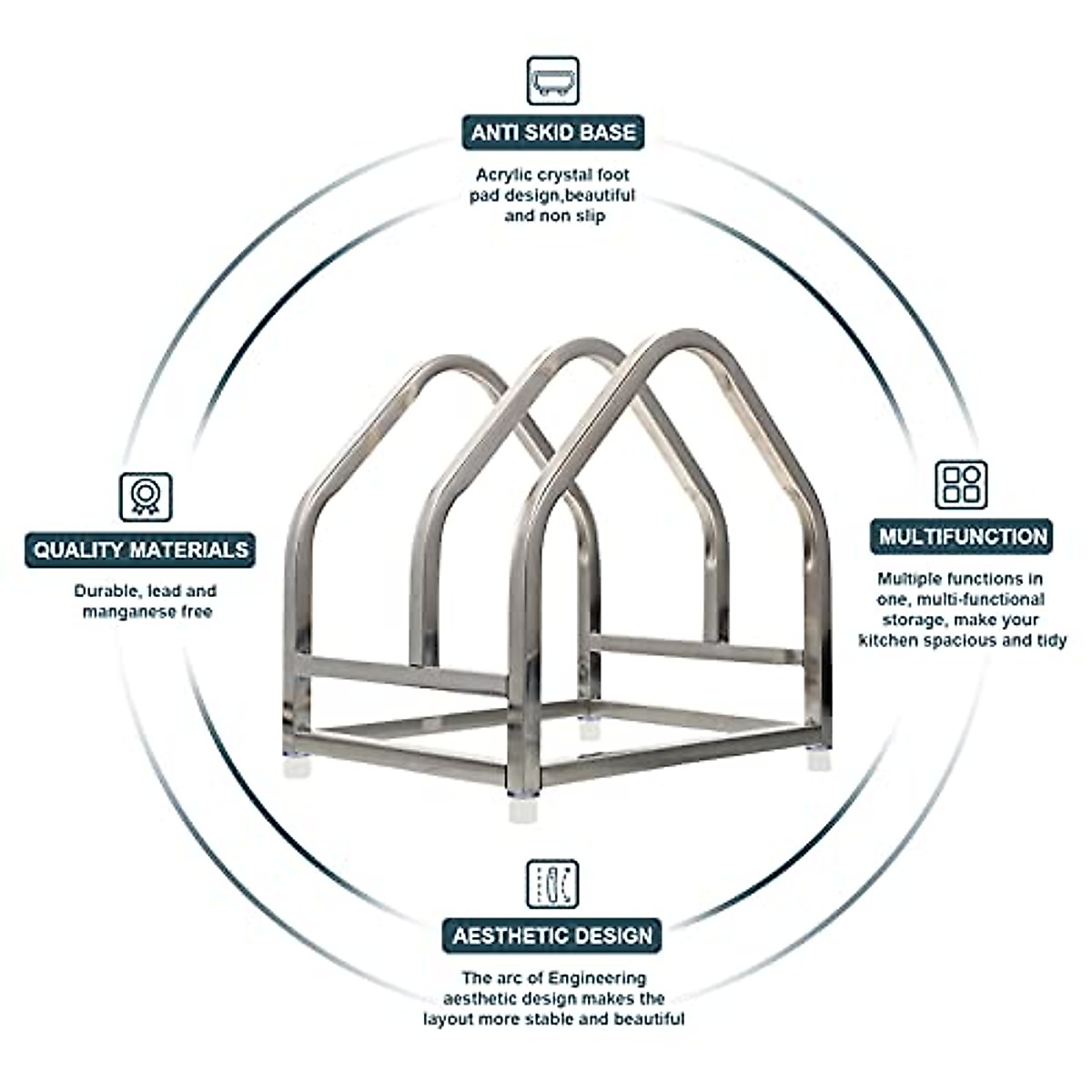 Hemoton Pot Lid Organizer Kitchen Plate Rack Holder Rest Chopping Cutting Board Holder Stand Storage Chopping Board Pots Pans Serving Trays (Sliver)