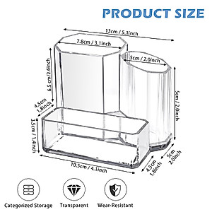 Clear Acrylic Pencil Pen Holder Cup, Desk Organizers and Accessories, Makeup Brush Holder 3 Compartments, Modern Minimalist Desktop Stationery Storage Organizer Cute for Office School Home Supplies