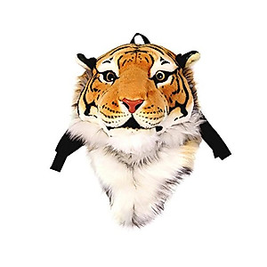 Domineering backpack stuffed tiger head 3D simulation personalised shoulder Bag Animal head shoulders bag (large, tiger yellow)