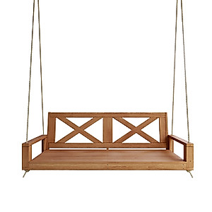Malvern 6 Foot Wood Porch Swing Bed in Cedar Stain, Amish Handcrafted Daybed Style Swing