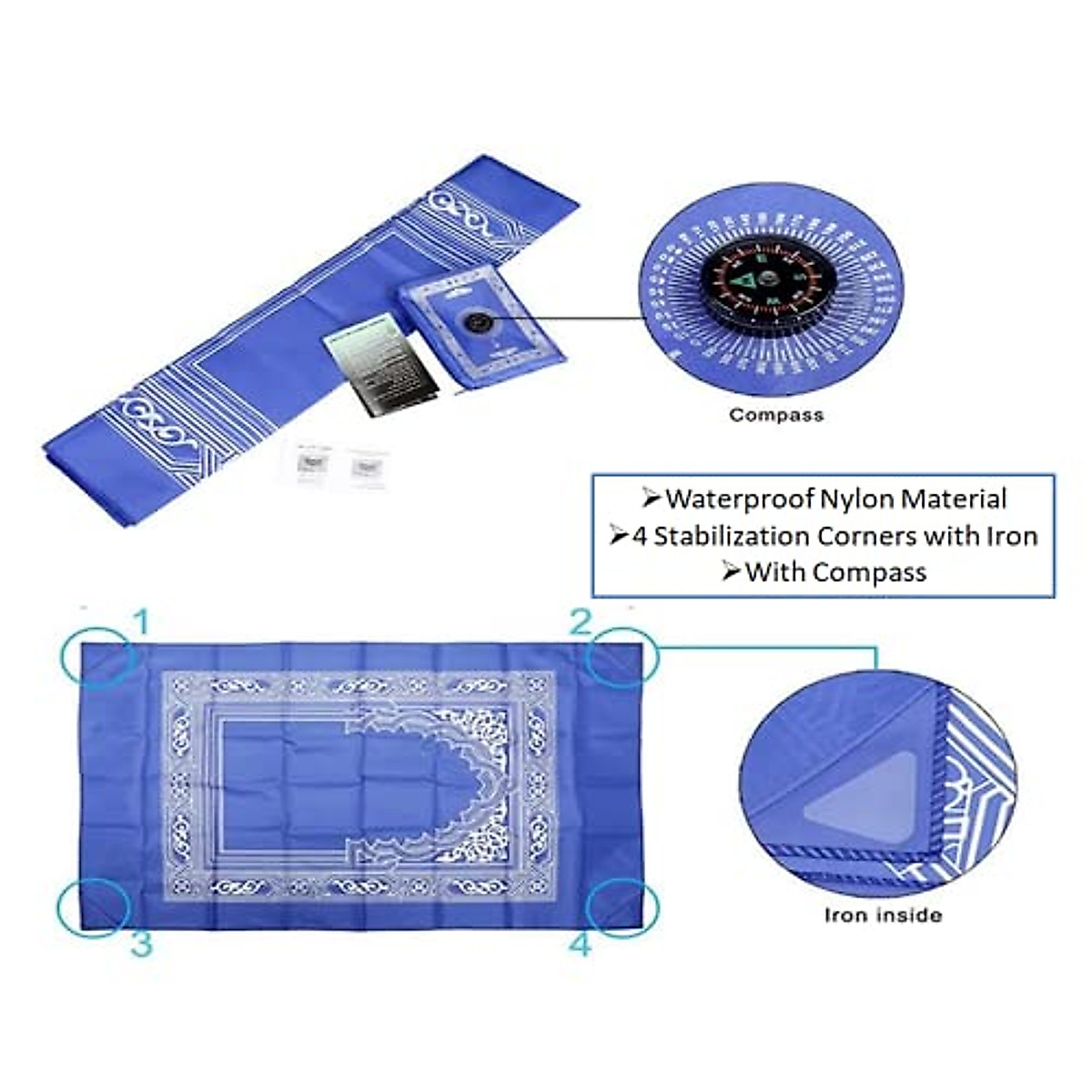 Hitopin 2 Pieces Travel Prayer Mat, 60cm*100cm Portable Prayer Mat, Waterproof Prayer Mat, Prayer Rug, Muslim Travel Prayer Mat, for Ramadan Gifts, Islamic Muslim Prayer (Black, Blue)