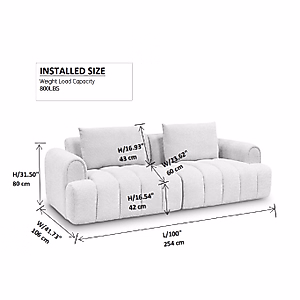 mr.waiba 100" Modular Combination Sofa Modern Minimalist Sofa Sectional Sofa Teddy Velvet Material with 2 Pillows, Large Sofa for Living Room/Office 2024 New Cloud Sofa(Teddy + Beige)