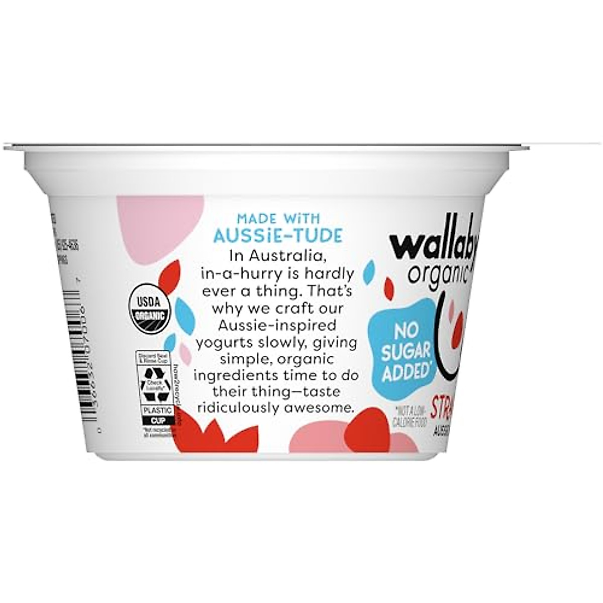 Wallaby Organic Aussie Greek Yogurt, No Sugar Added, Strawberry, 5.3 oz. USDA Organic
