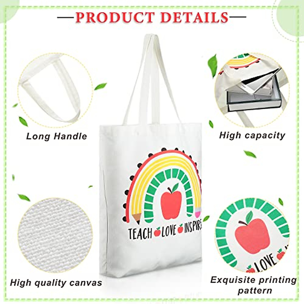 Saintrygo 2 Pack Teacher Canvas Totes Bag Teacher Appreciation Gifts Reusable Teacher Gift Bag for Back To School Supplies (Love Teacher)
