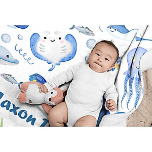 Custom Baby Marine Life Blanket Soft Lightweight Personalized Name Blankets Warm Cozy Plush Throw Blanket for Couch Bed Sofa Personalized Gifts S 40×50in for Kids/Child