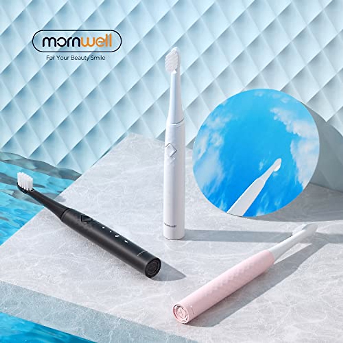 mornwell Sonic Electric Toothbrush T27 Electric Toothbrush with 4 Dupont Brush Heads Ultra Sonic Motor 3 Modes & Smart Timer Rechargeable Electric Toothbrush for Teenagers and Adults