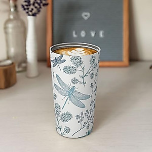 WANGXUEE Dragonfly Flower Print 500ml Stainless Steel Travel Tumbler Double Wall Vacuum Insulated Coffee Mug
