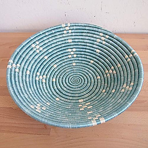 16" X-Large African Basket- Munini/Rwanda Basket/Woven Bowl/Sisal & Sweetgrass Basket/Blue, White