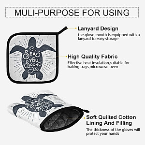 ALAZA Vintage Nautical Sea Turtle Oven Mitts and Pot Holders Sets Heat Resistant Kitchen Oven Gloves Potholder for Cooking Baking Grill