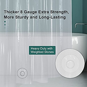 AmazerBath Clear Shower Curtain Liner, 70 x 72 Inches EVA 8G Heavy Duty Plastic Shower Curtain Liner, Waterproof Weighted Thick Bathroom Curtain with 3 Clear Weights and 12 Rustproof Grommet Holes