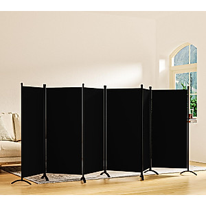 Room Divider-6 Panels Black Folding Privacy Screens, 6 ft Partition Room Dividers Wall for Separation, Home, Office, Classroom, Studio