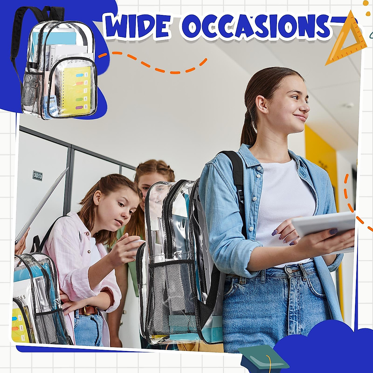 12 Pcs Clear Backpack Heavy Duty Clear Bookbags Clear Backpack Stadium Approved 17 Transparent See Through Backpacks for Stadium, Concert, Sports, Work, School, Security