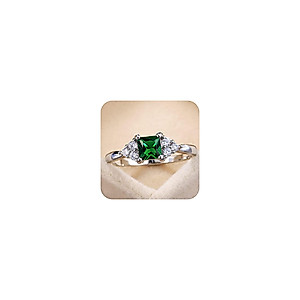 Sdouefos Vintage Women Rectangle Green Emerald Cut Promise CZ Engagement Ring 925 Sterling Silver Gemstone 14k White Gold Filled Wedding Bridal Band Ring (6)