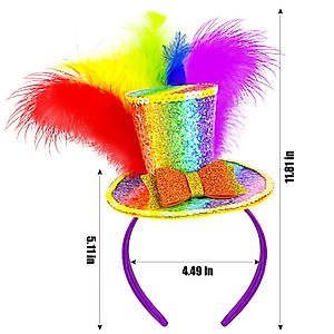 Fikinise Rainbow Feather Headband Top Hat for Women Girls Material, Mardi Gras Carnival Party, Birthday, Cosplay, Halloween Hat Accessory
